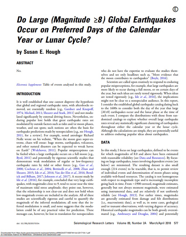 Do Large (Magnitude ≥8) Global Earthquakes Occur on Preferred Days of ...