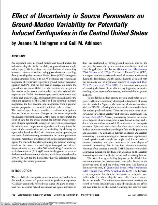 Effect of Uncertainty in Source Parameters on Ground-Motion Variability ...