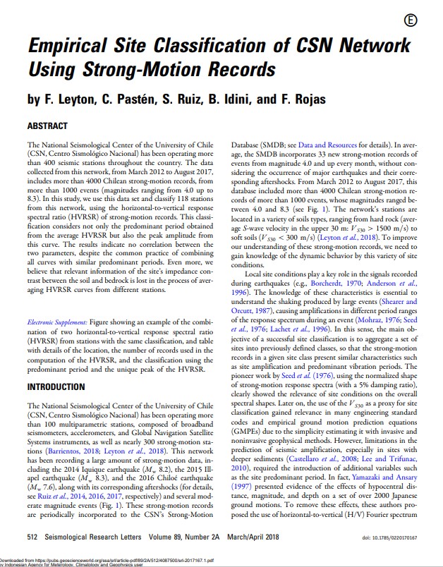 Empirical Site Classification of CSN Network Using Strong-Motion ...